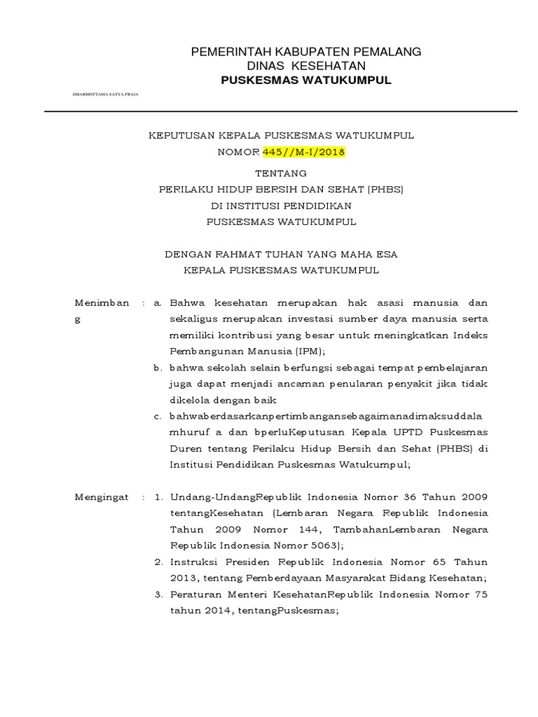 SK PHBS Sekolah | PDF