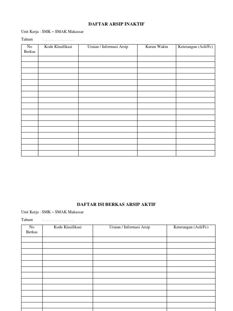 DAFTAR ARSIP INAKTIF Dan AKTIF | PDF