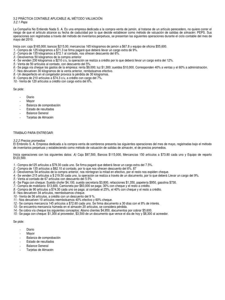 Ejercicio Inventarios Perpetuos | PDF