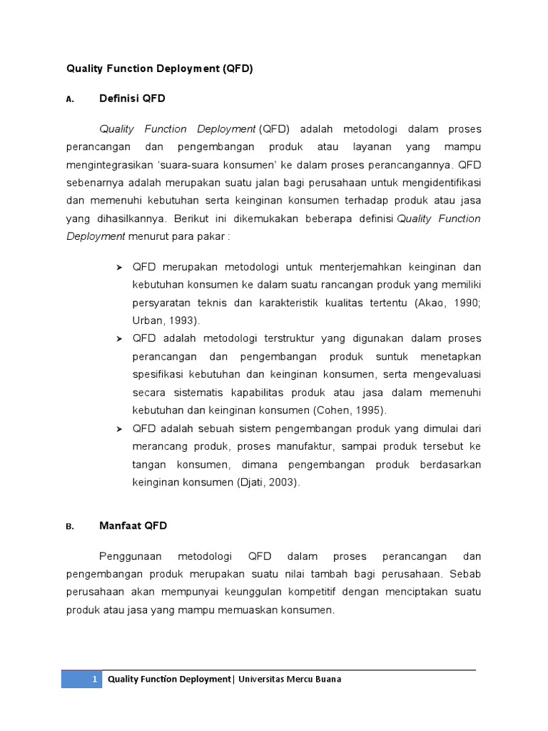 Panduan Praktis QFD untuk Bisnis | PDF