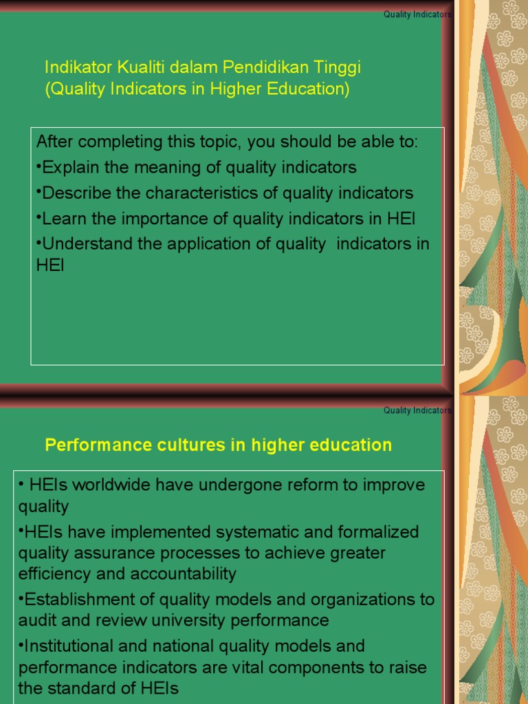 Indikator Kualiti Dalam Pendidikan Tinggi (Quality Indicators in Higher ...