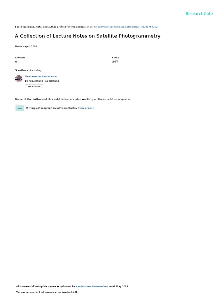 Satellite Photogrammetry Lecture Notes | PDF
