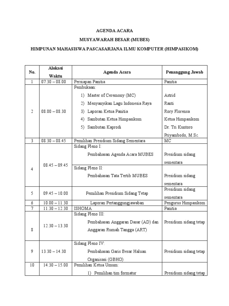 Agenda Acara Mubes Himpasikom | PDF