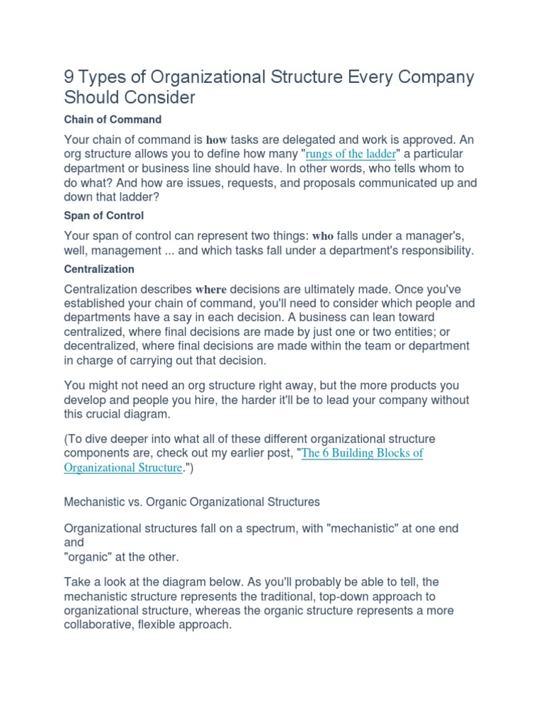 9 Types of Organizational Structure Every Company Should Consider | PDF