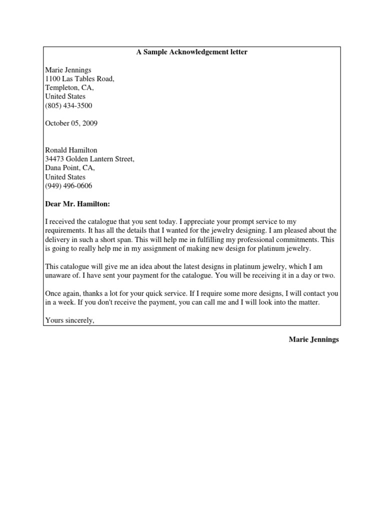 A Sample Acknowledgement Letter | PDF