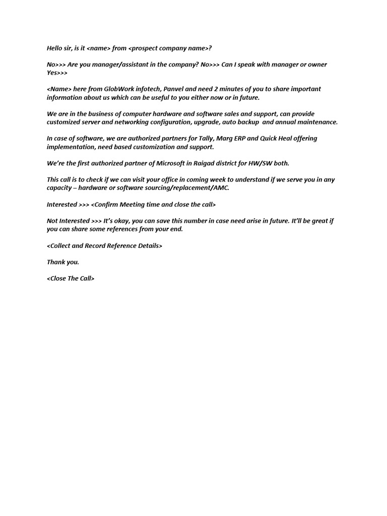 Telecalling Script - Sample | PDF