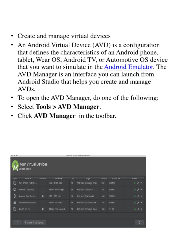 Managing Android Virtual Devices (AVDs) | PDF | Computers