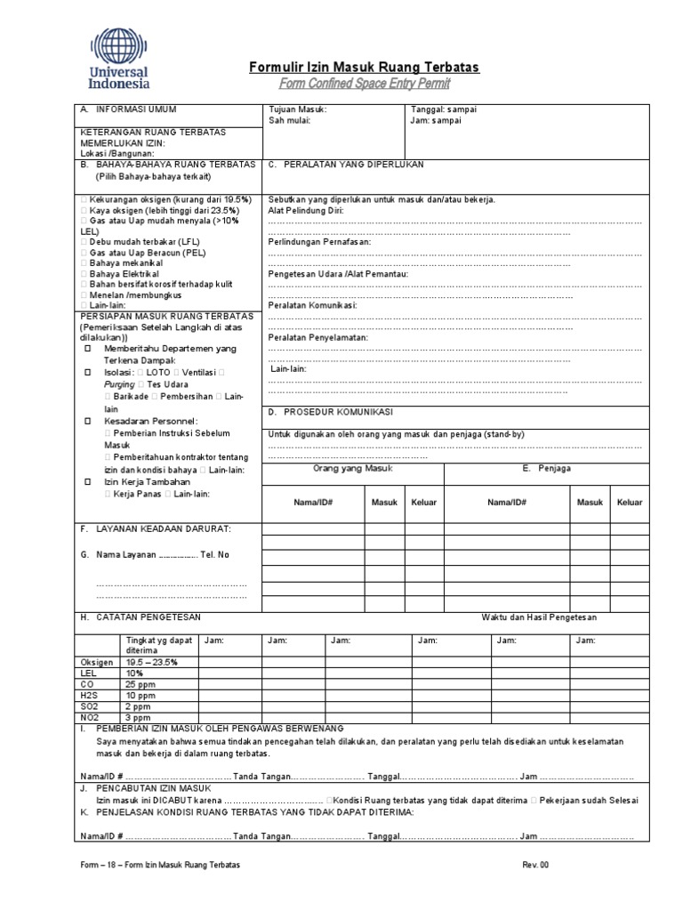 Form-018-Izin Masuk Ruang Terbatas | PDF