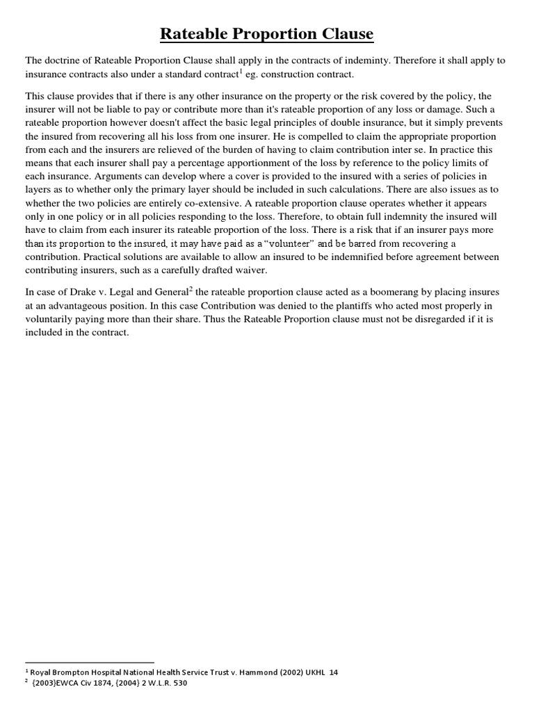 Rateable Proportion Clause | PDF