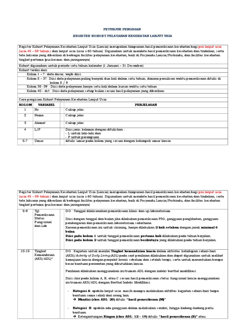 Juknis Kohort Kesehatan Lansia Ed Maret | PDF | Pengembangan Diri