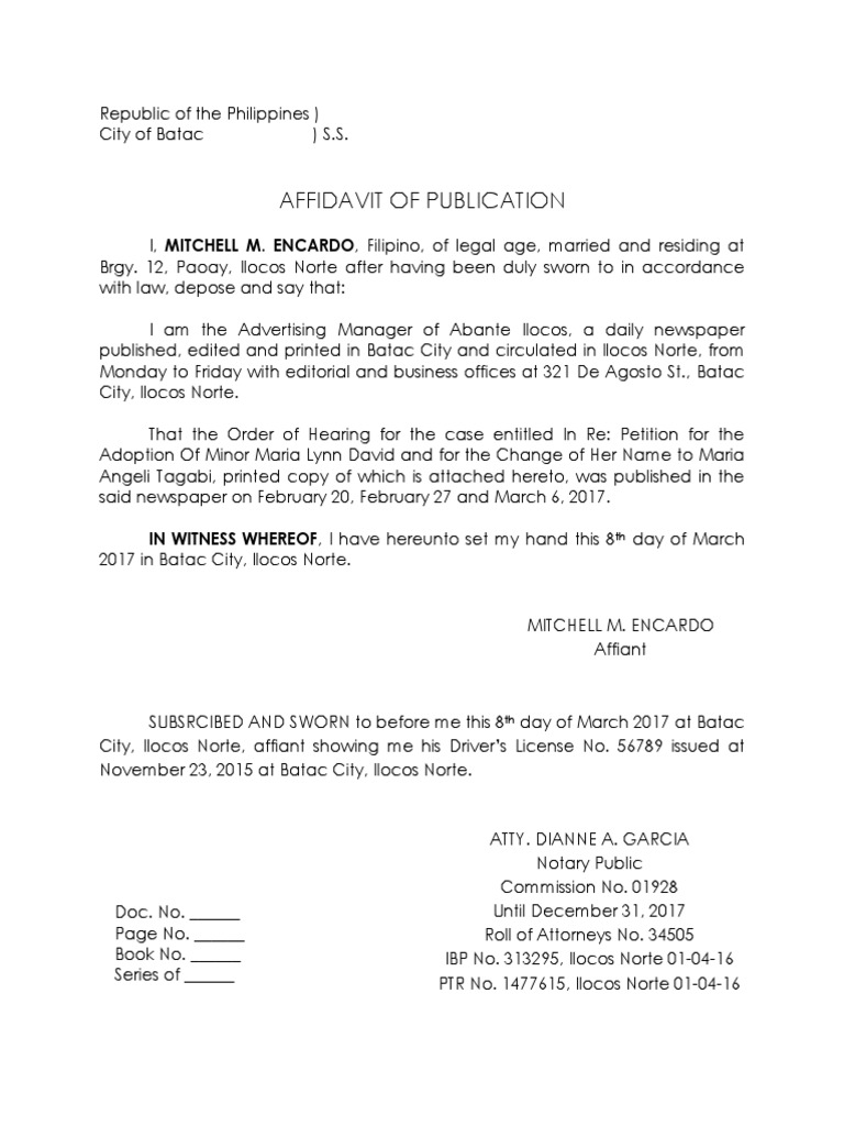 Sample Affidavit of Publication | PDF