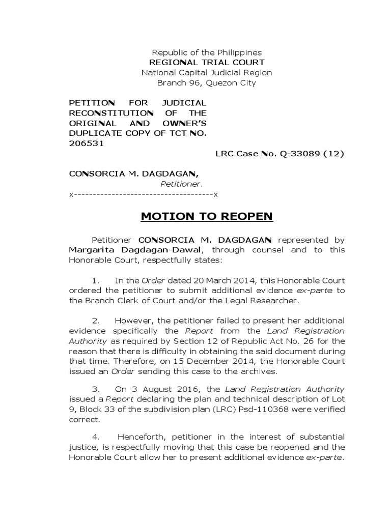 Motion To Reopen Case PDF | PDF