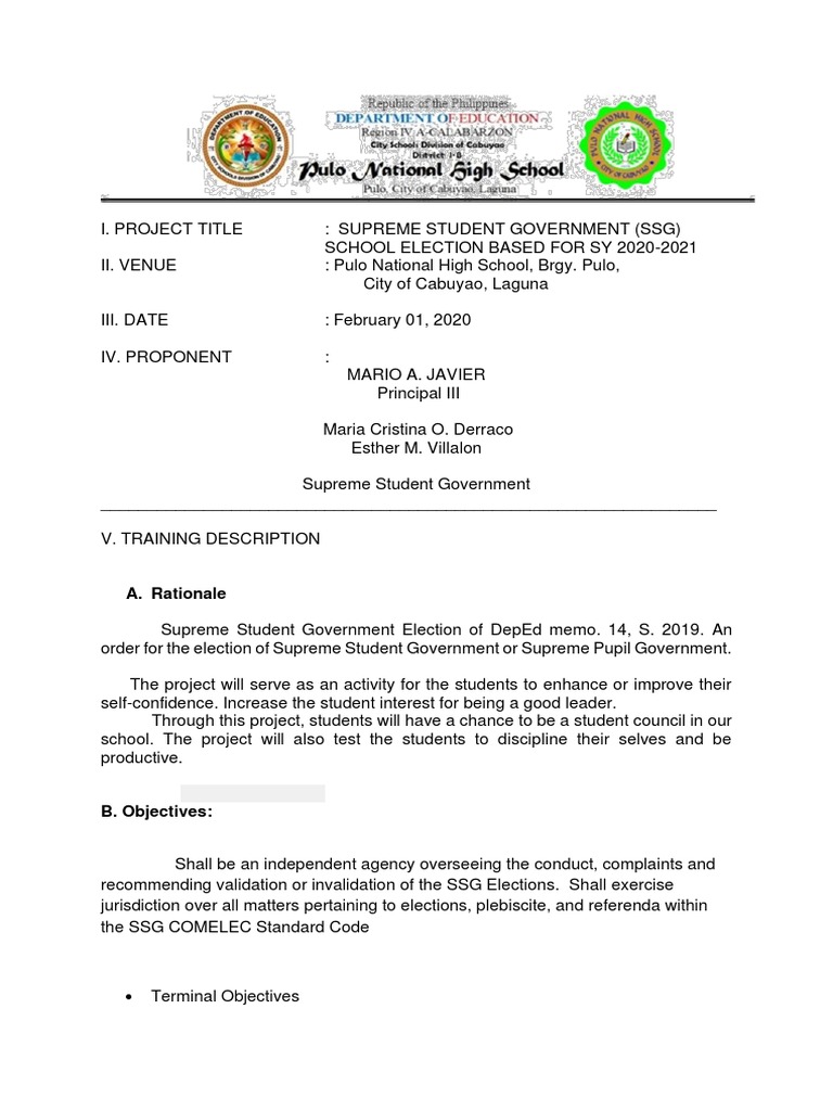 Ssg-Proposal-Election 2020 | PDF