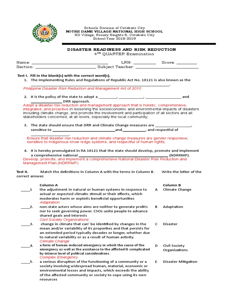 Exam-Q4-DRR Answer Key | PDF | Science & Mathematics