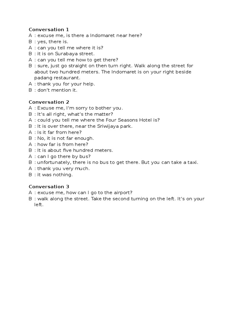 Asking for Directions Conversations | PDF