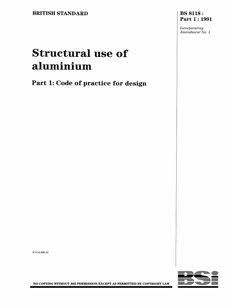 BS 8118-1-1991 Code of Practice For Aluminium Design PDF | PDF