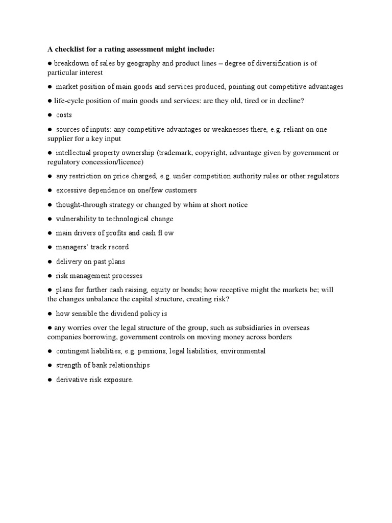 Checklist For A Rating Assessment PDF | PDF | Business