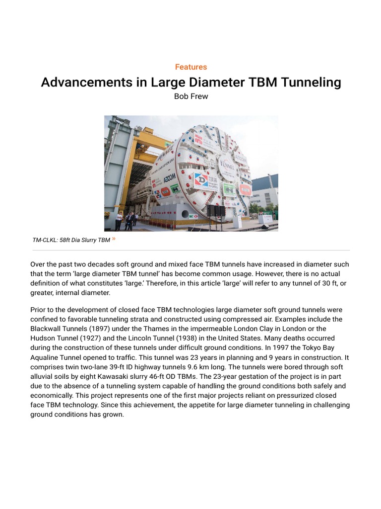 Advancements in Large Diameter TBM Tunneling | PDF Advancements in Large Diameter TBM Tunneling | PDF