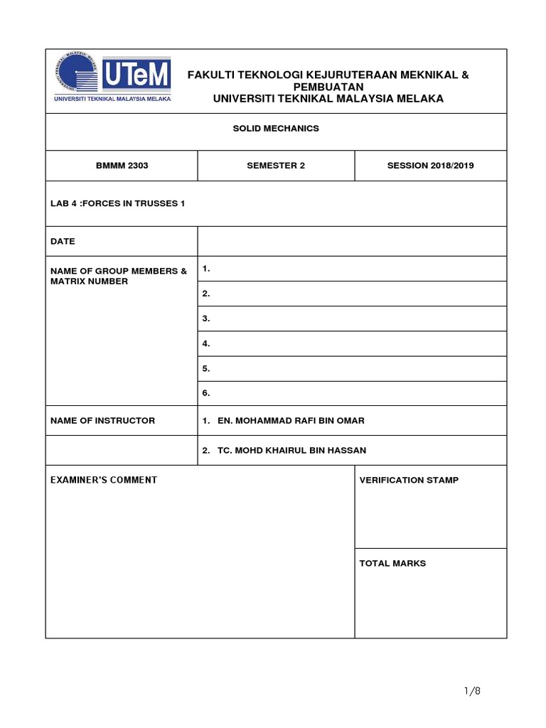 Truss Forces Analysis Lab Report | PDF