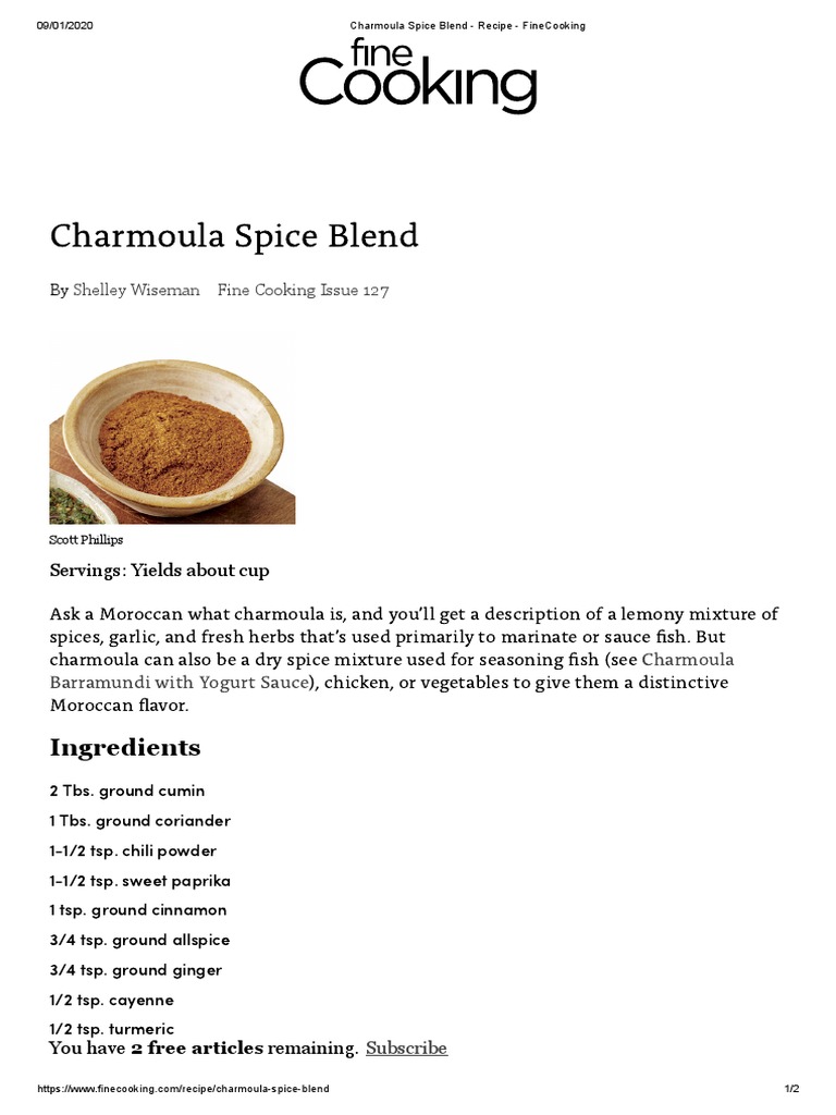 Charmoula Spice Blend - Recipe - FineCooking | PDF