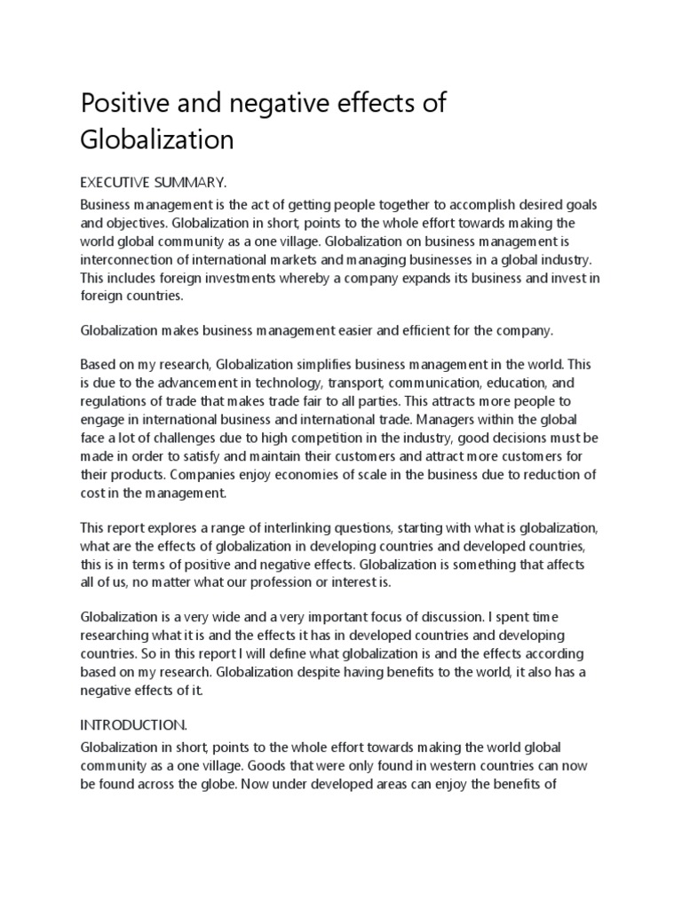 Positive and Negative Effects of Globalization | PDF