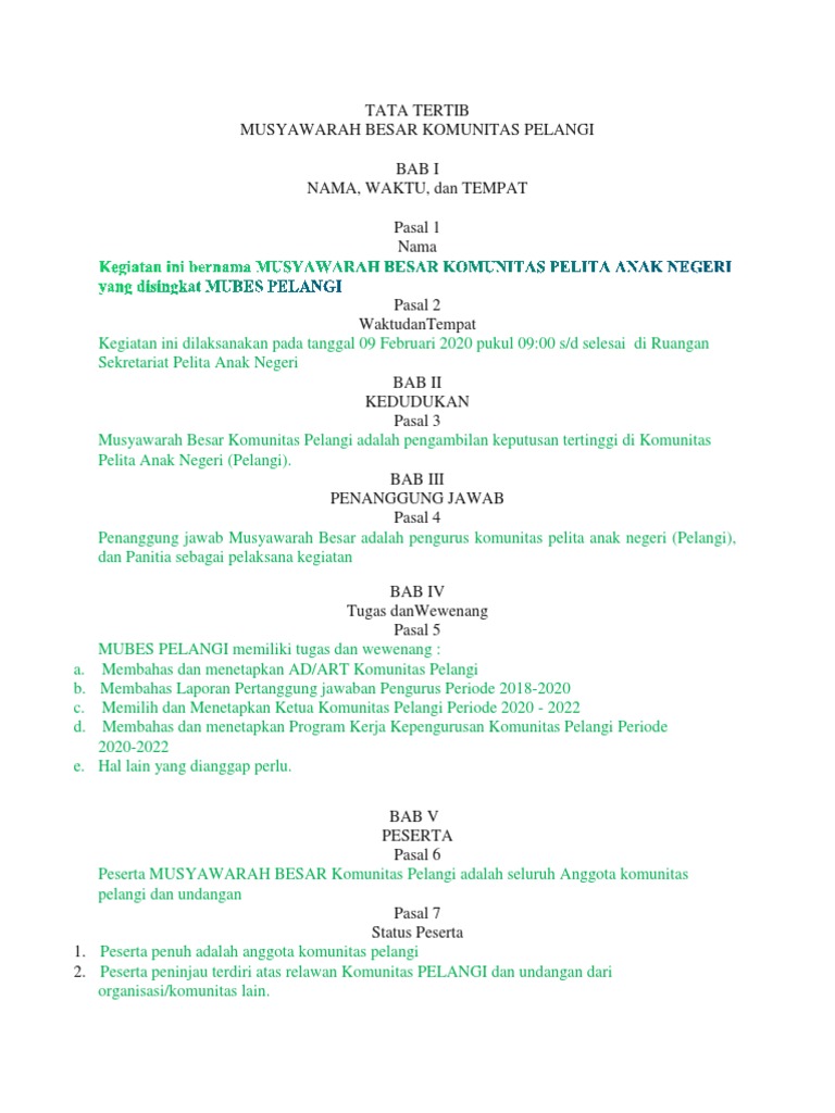 Draft Tata Tertib Mubes Komunitas Pelangi | PDF