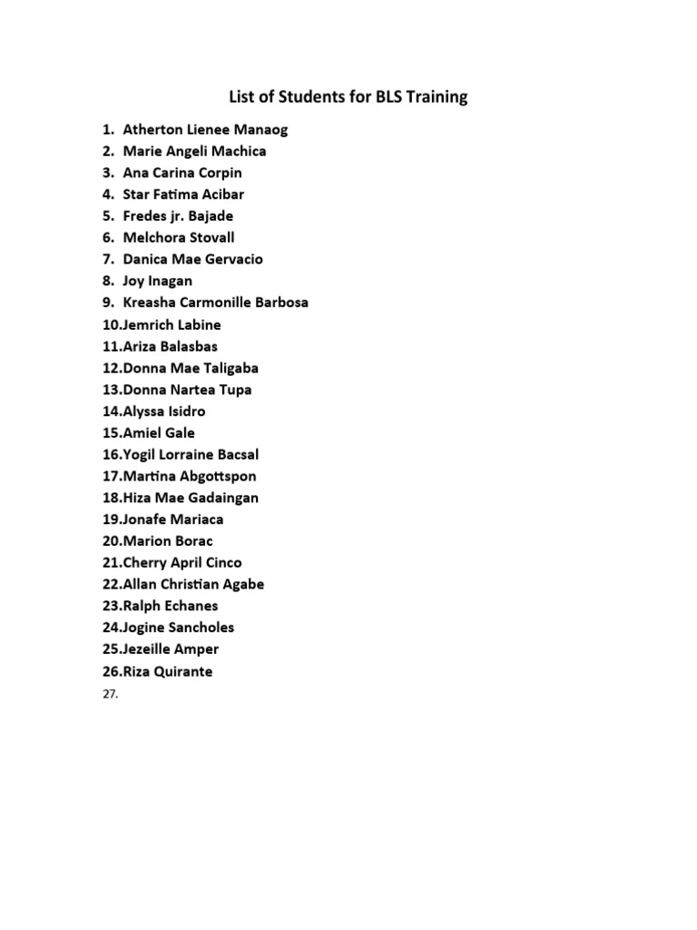 List of Students For BLS Training | PDF