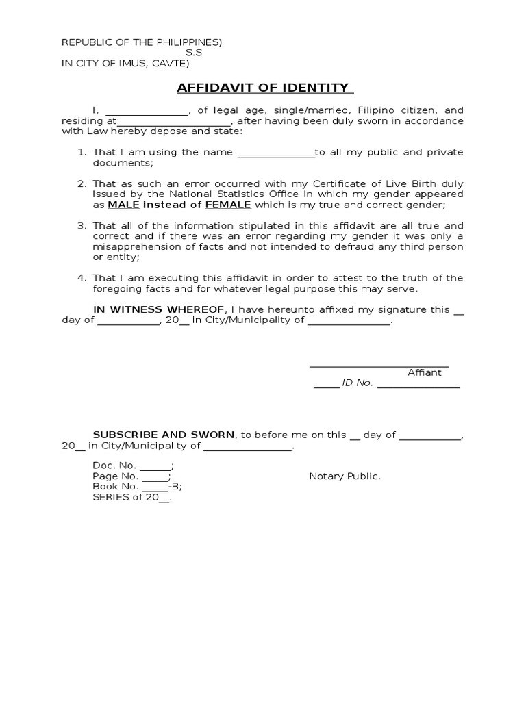 Philippines affidavit gender correction | PDF