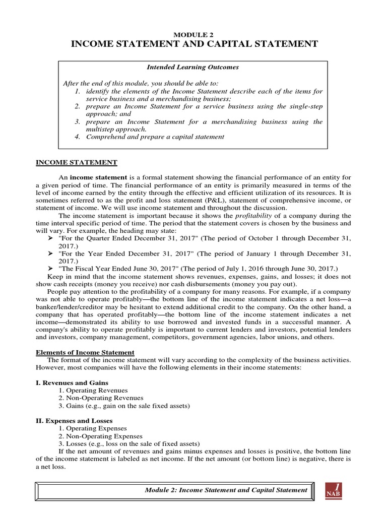 Module 2 - Income Statement and Capital Statement | PDF