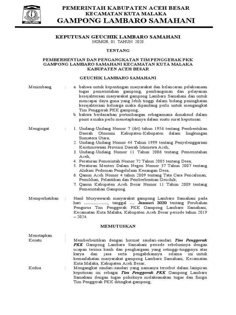 SK. TP-PKK Gampong LS | PDF