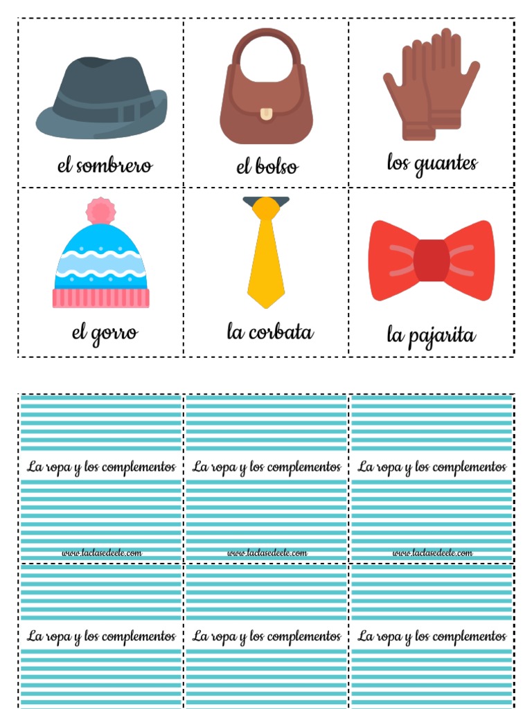 Tarjetas Vocabulario Ropa y Complementos | PDF