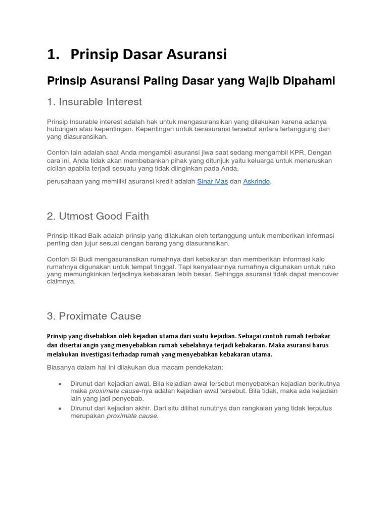 Prinsip Asuransi Paling Dasar Yang Wajib Dipahami | PDF