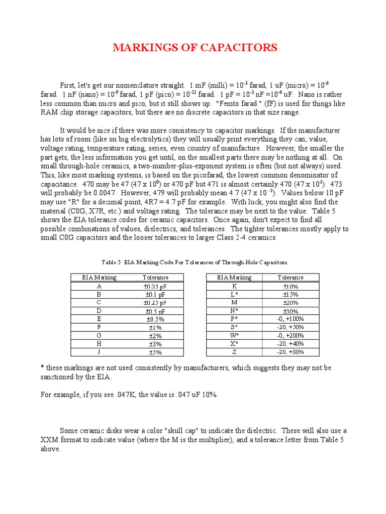 Markings of Capacitors | PDF | Capacitor | Electricity