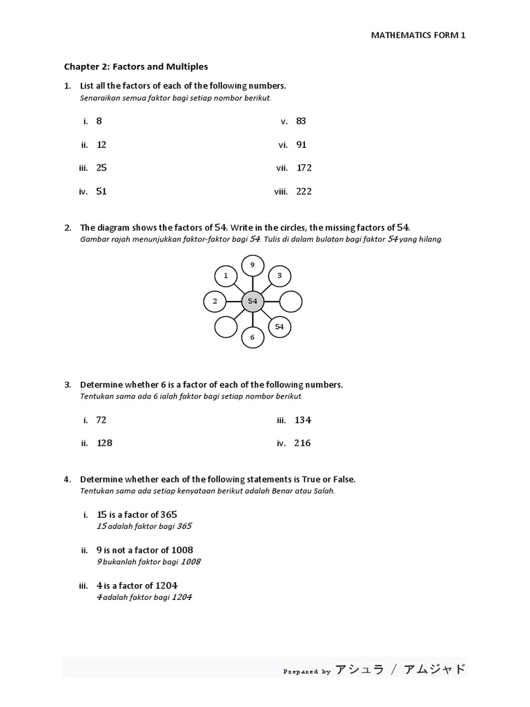 Chapter 2 Factors and Multiples 1 | PDF