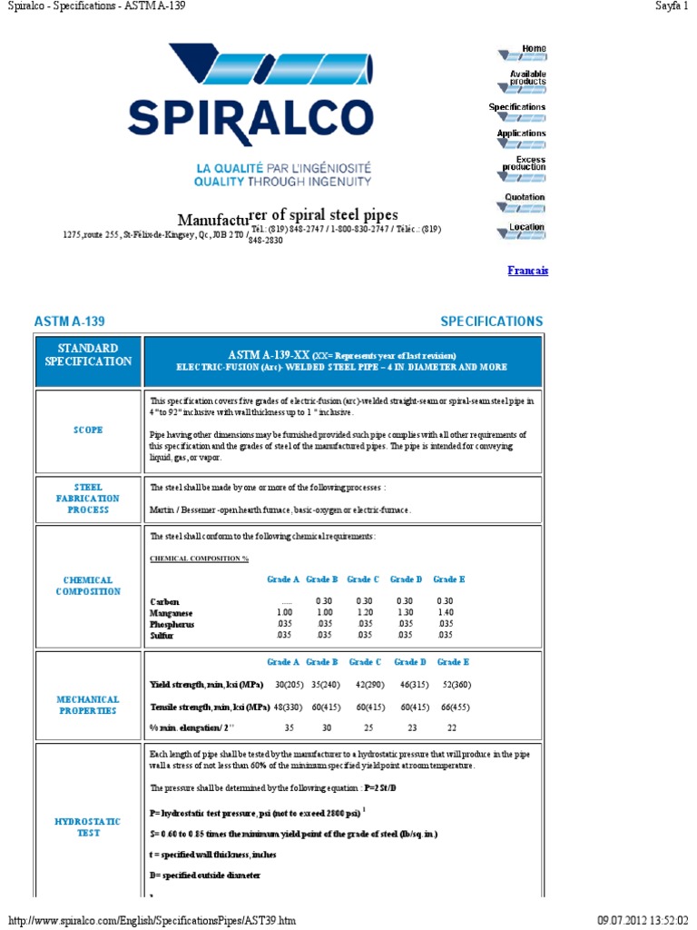 Spiralco - Specifications - ASTM A-139 | PDF