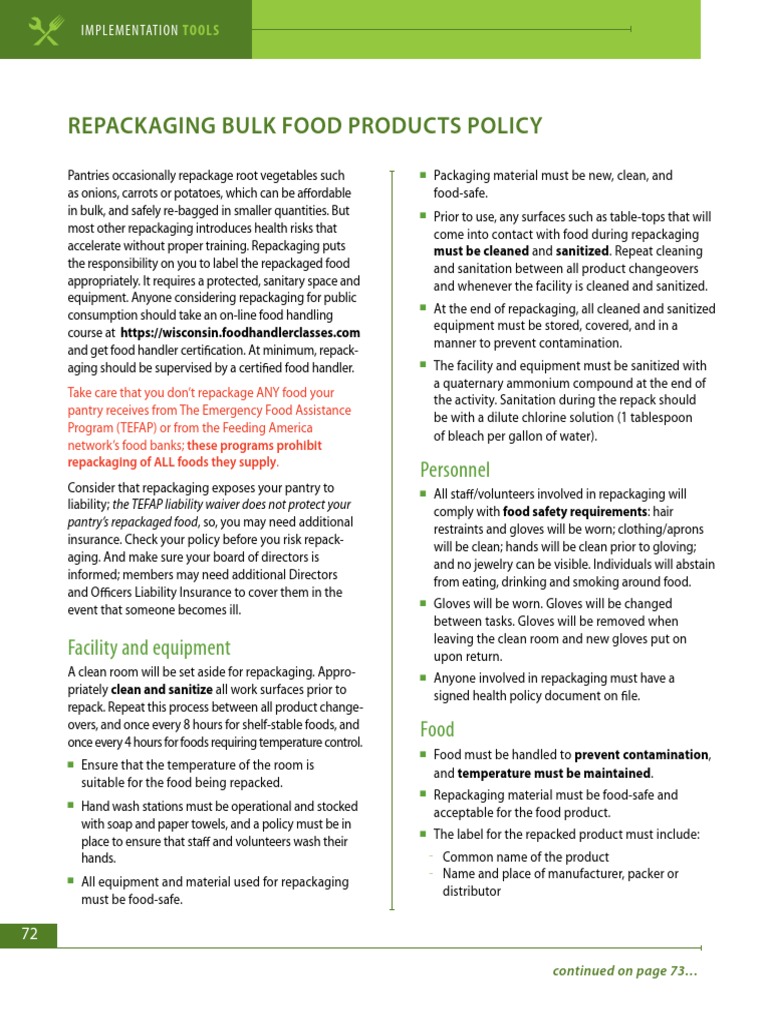 Repackaging Bulk Food PDF | PDF