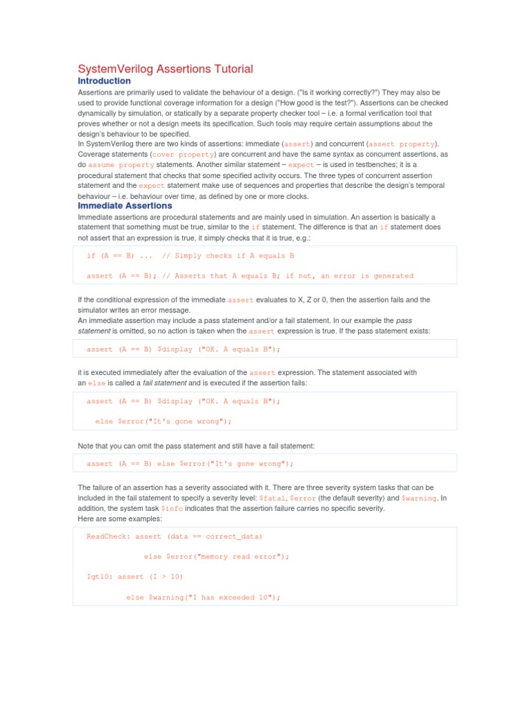 Systemverilog Assertions Tutorial Pdf Areas Of Computer Science 4201