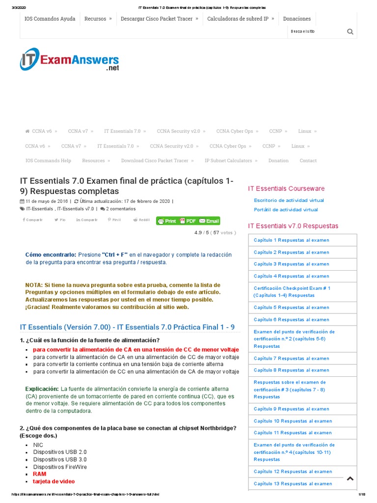 IT Essentials 7.0 Examen Final de Práctica (Capítulos 1-9) Respuestas ...