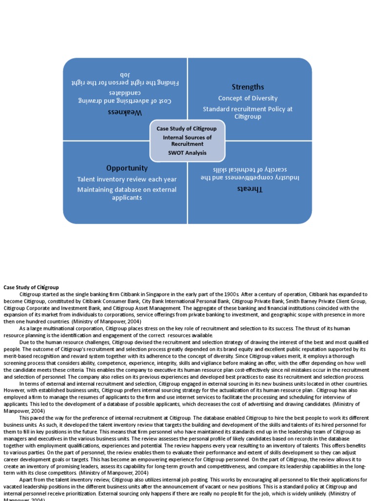 SWOT-Case Study Citi | Descargar gratis PDF | Recruitment | Human Resources