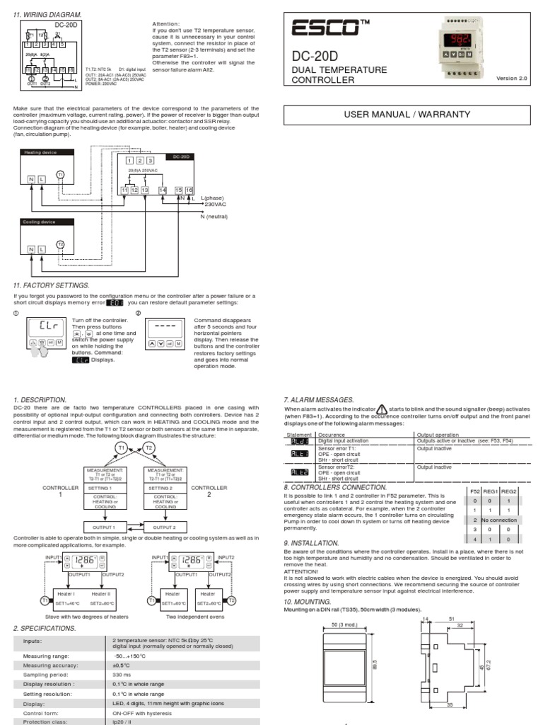 DC-20D Dual Temperature Controller Wiring Diagram | PDF