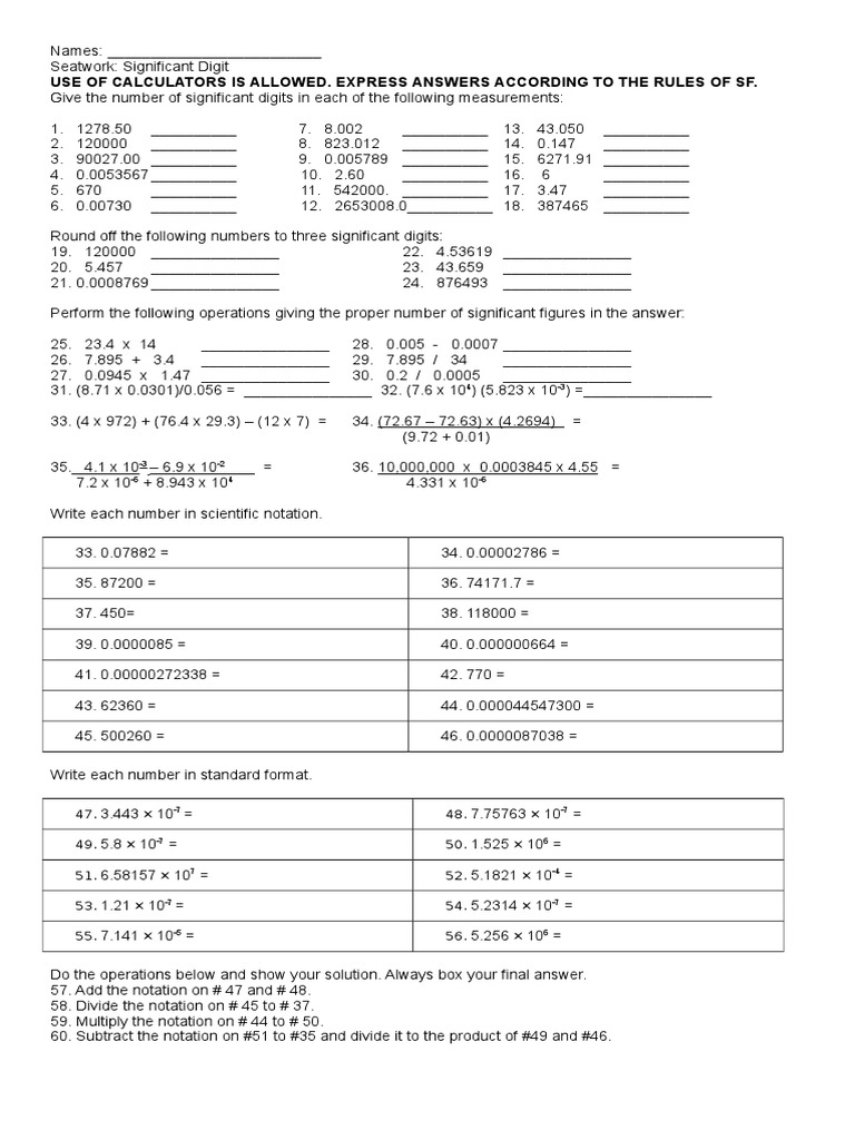 Significant Digit Worksheet | PDF