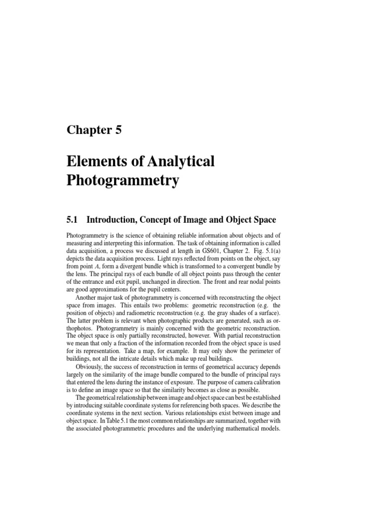 Elements of Analytical Photogrammetry | PDF