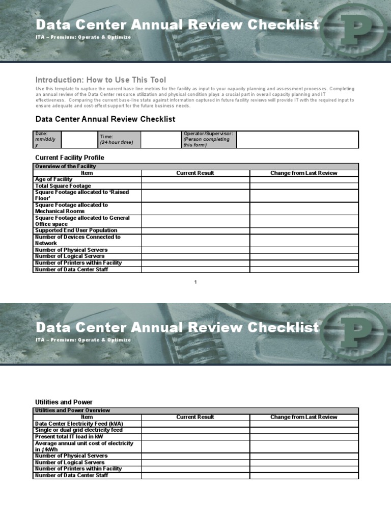 Data Center Annual Review Checklist | PDF | Data Center | Electrical ...