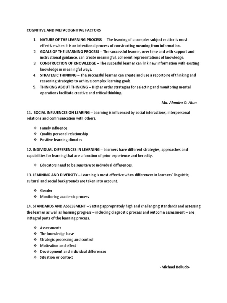 Cognitive and Metacognitive Factors | PDF