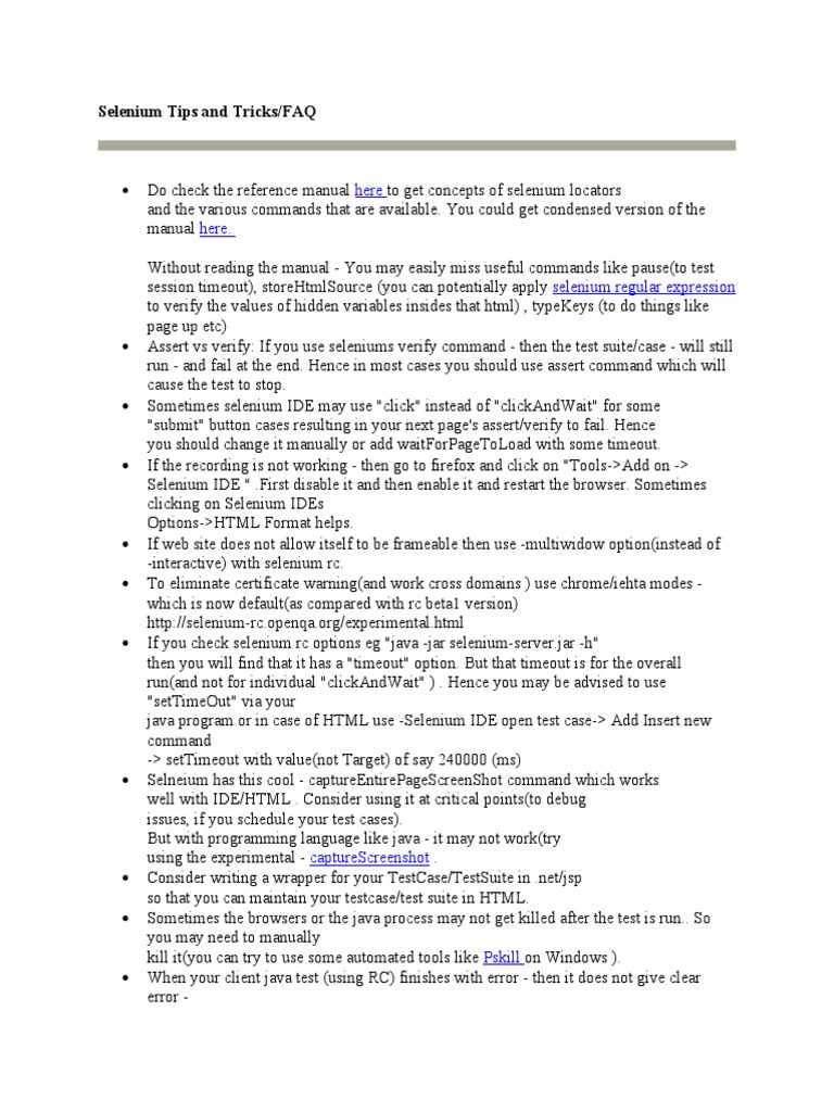 Selenium Tips and Tricks | PDF | Selenium (Software) | Computer Engineering