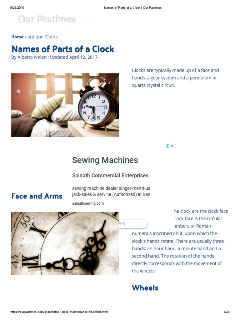 Names of Parts of A Clock - Our Pastimes | PDF