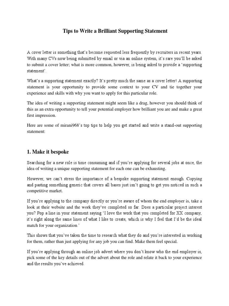 Tips To Write A Brilliant Supporting Statement | PDF