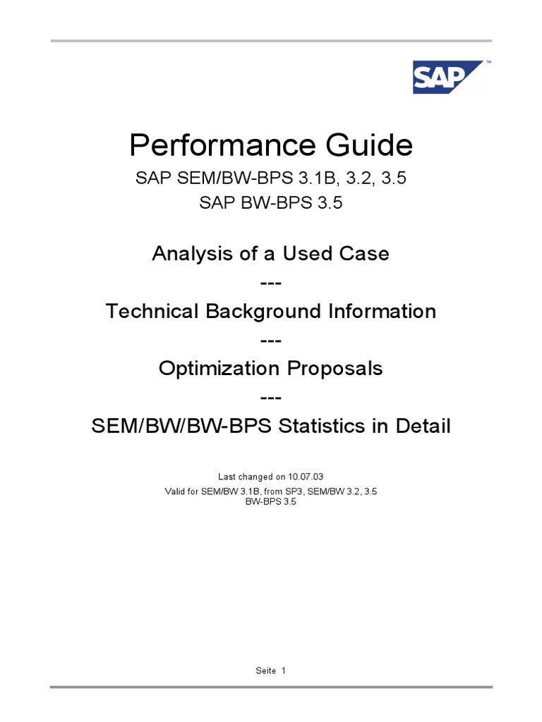 Performance Guide - SAP SEM BW BPS | PDF