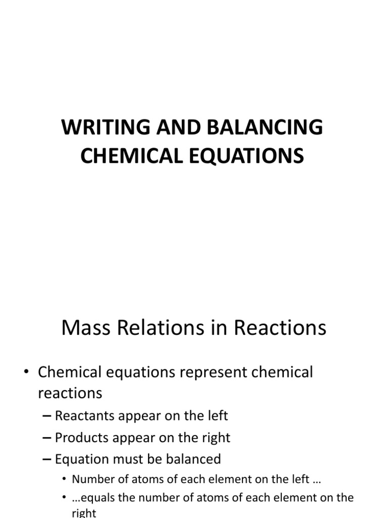 Writing and Balancing Chemical Equations | PDF
