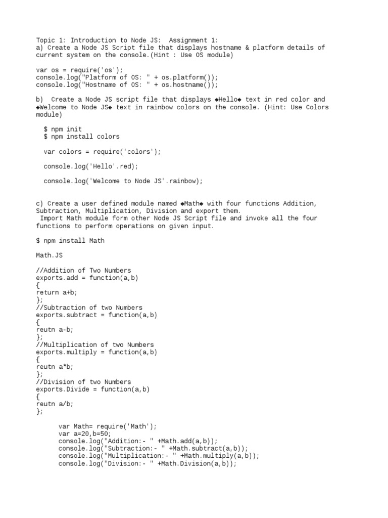 NodeJS Assignments | PDF NodeJS Assignments | PDF